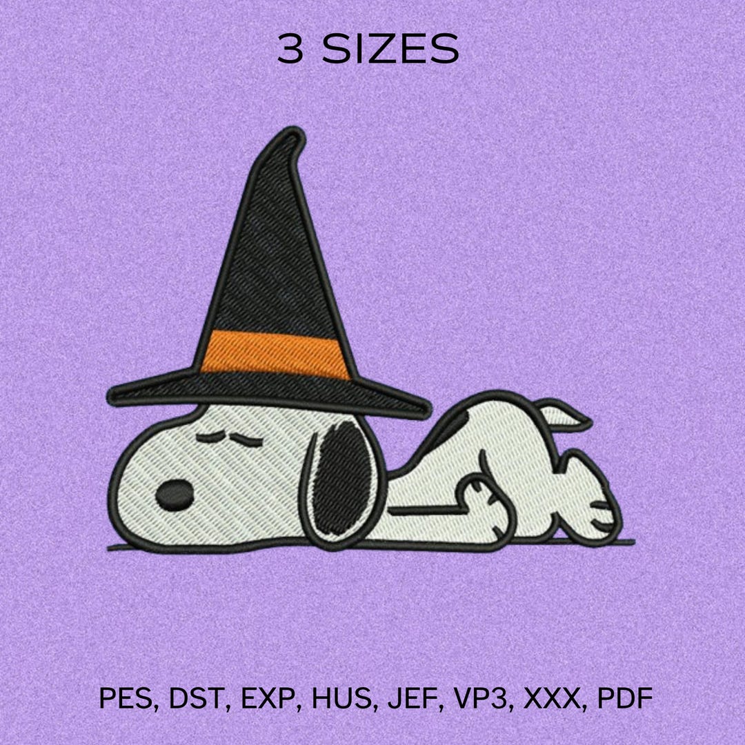 Snoopy Witch Hat Embroidery Design, Peanuts Halloween Pattern (digital ...