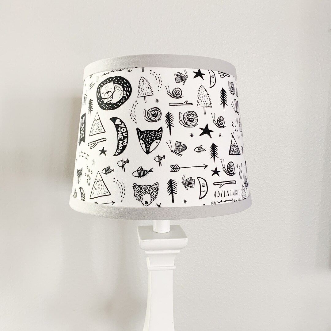 Boy Nursery Drum Lamp Shade. Woodland Teepee Modern Black and White ...