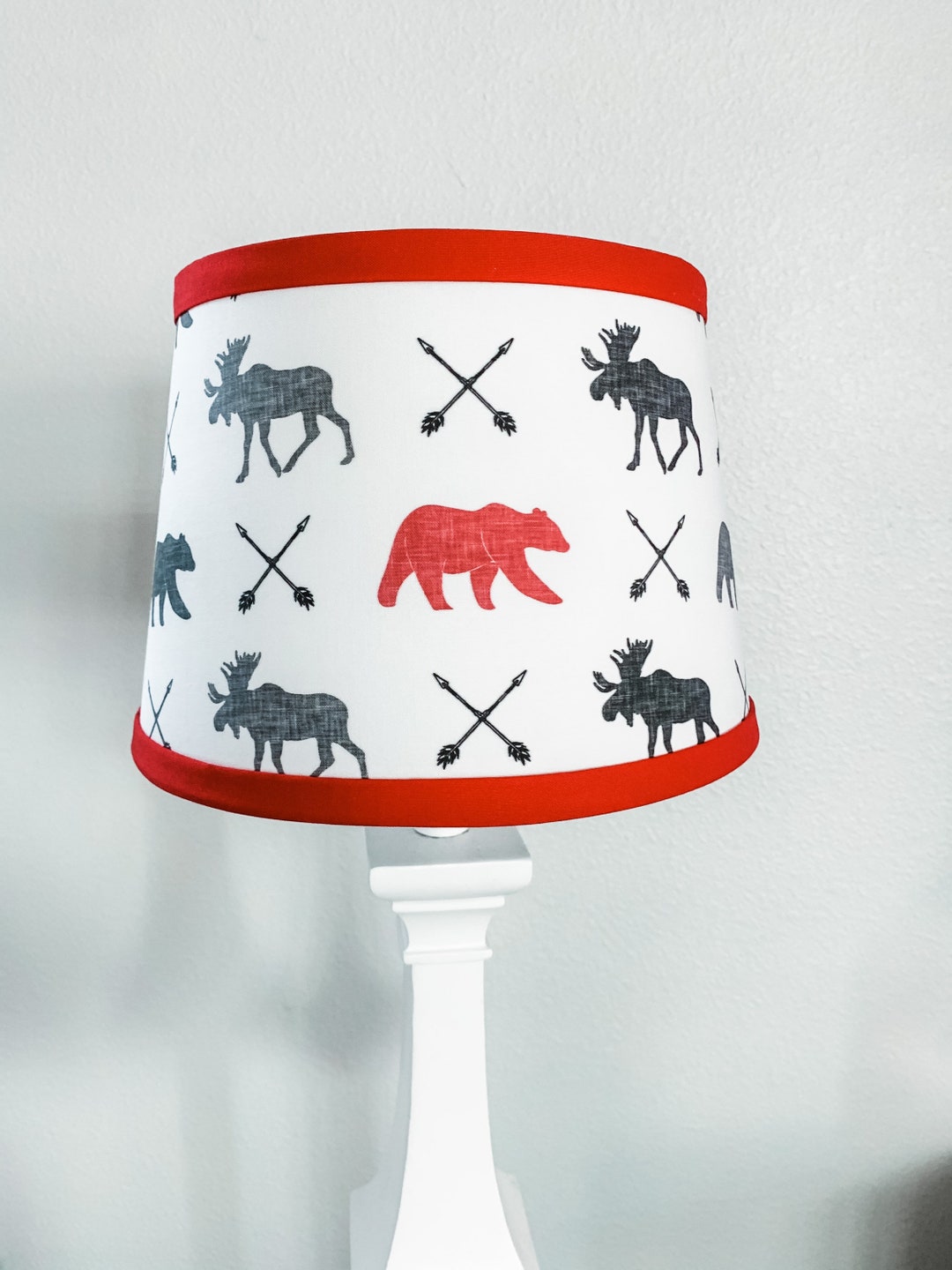 Boy Nursery Drum Lamp Shade. Lumberjack Moose Bear Red Black - Etsy
