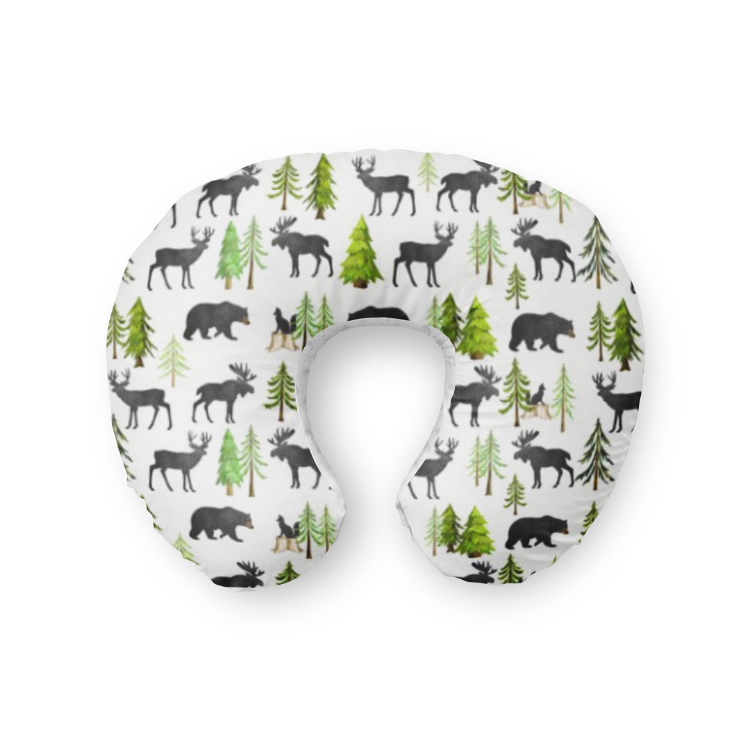 Nursing Pillow Cover. Moose Bear Fox Pine Tree Woodland White Black ...