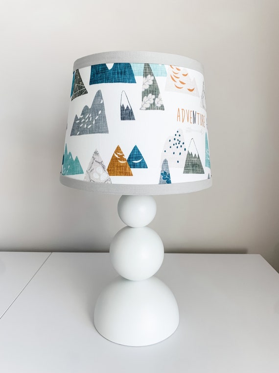 Boy Nursery Drum Lamp Shade. Adventure Awaits Mountains Blue | Etsy