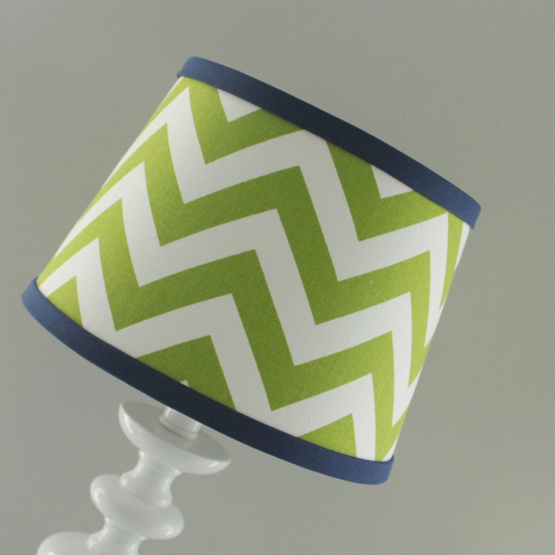 Small Green Chevron With Accent Navy Trim Lamp Shade - Etsy