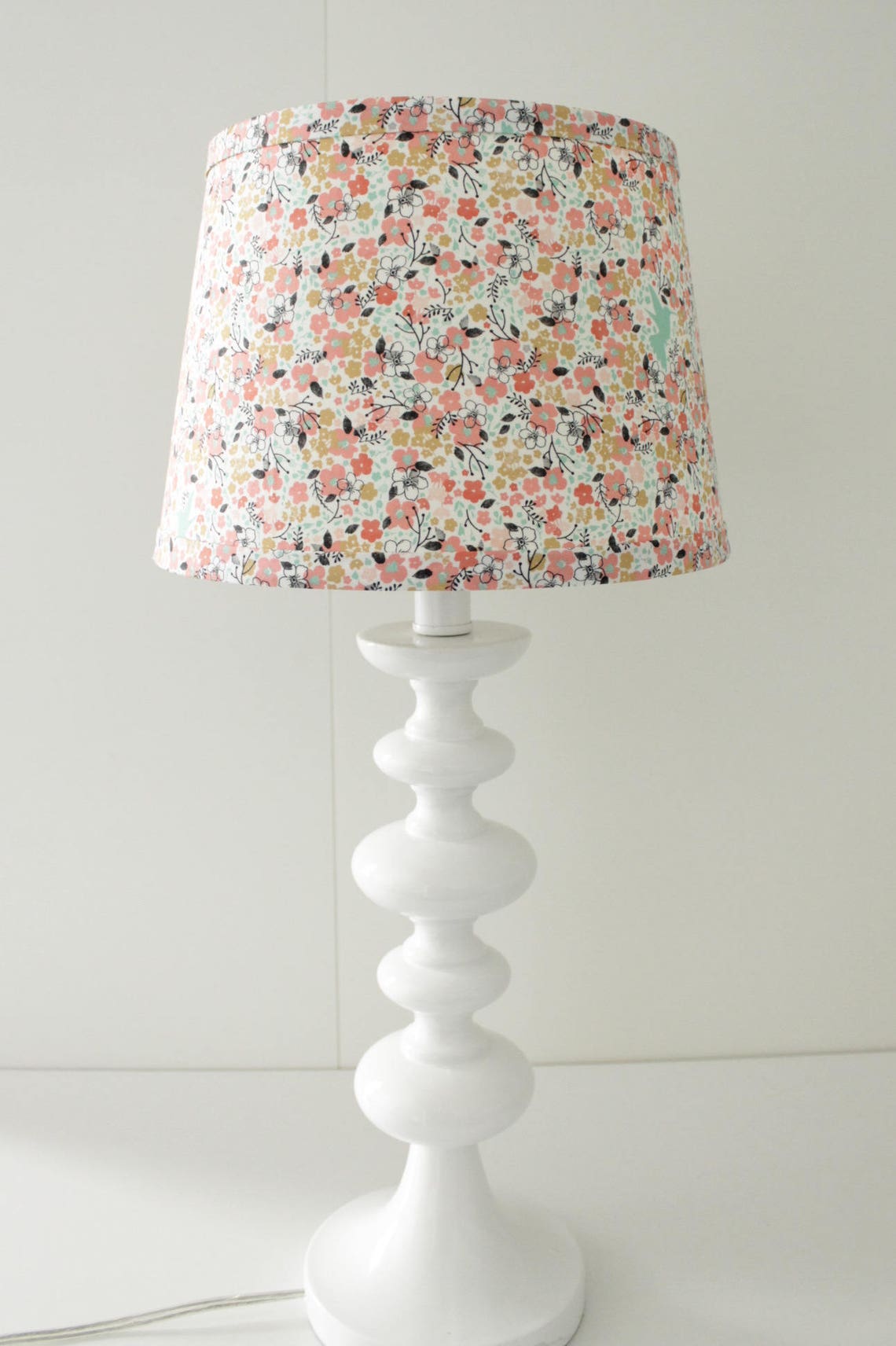 Nursery Lamp Shade. Floral Meadow Coral Deer Fawn Floral | Etsy