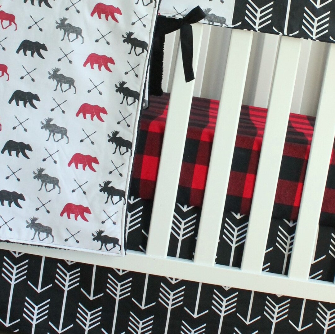 Woodland Moose Bear Boy Nursery Crib Bedding. Cribskirt - Minky Blanket ...