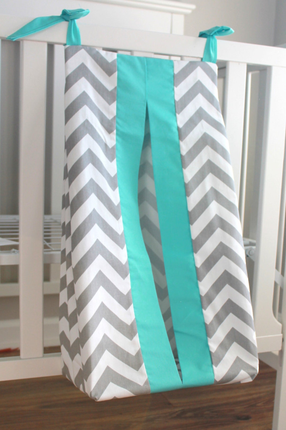Gray Chevron With Accent Aqua Diaper Stacker. Other Colors Available ...