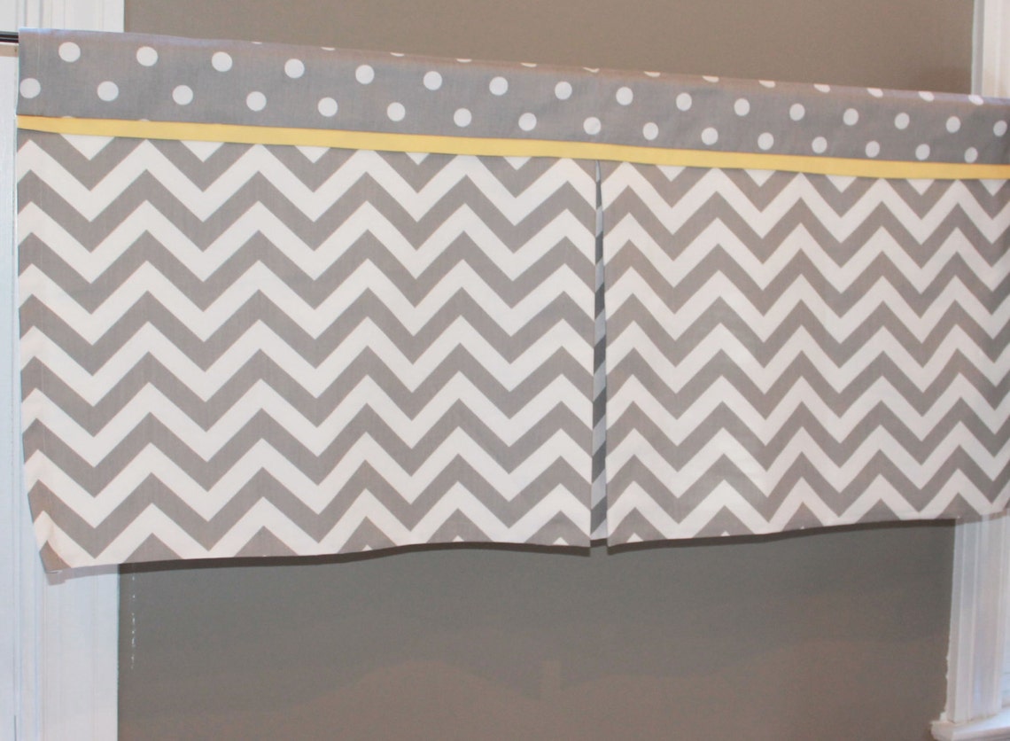 Custom Gray Chevron Box Pleat Valance. You Pick Accent Color. - Etsy