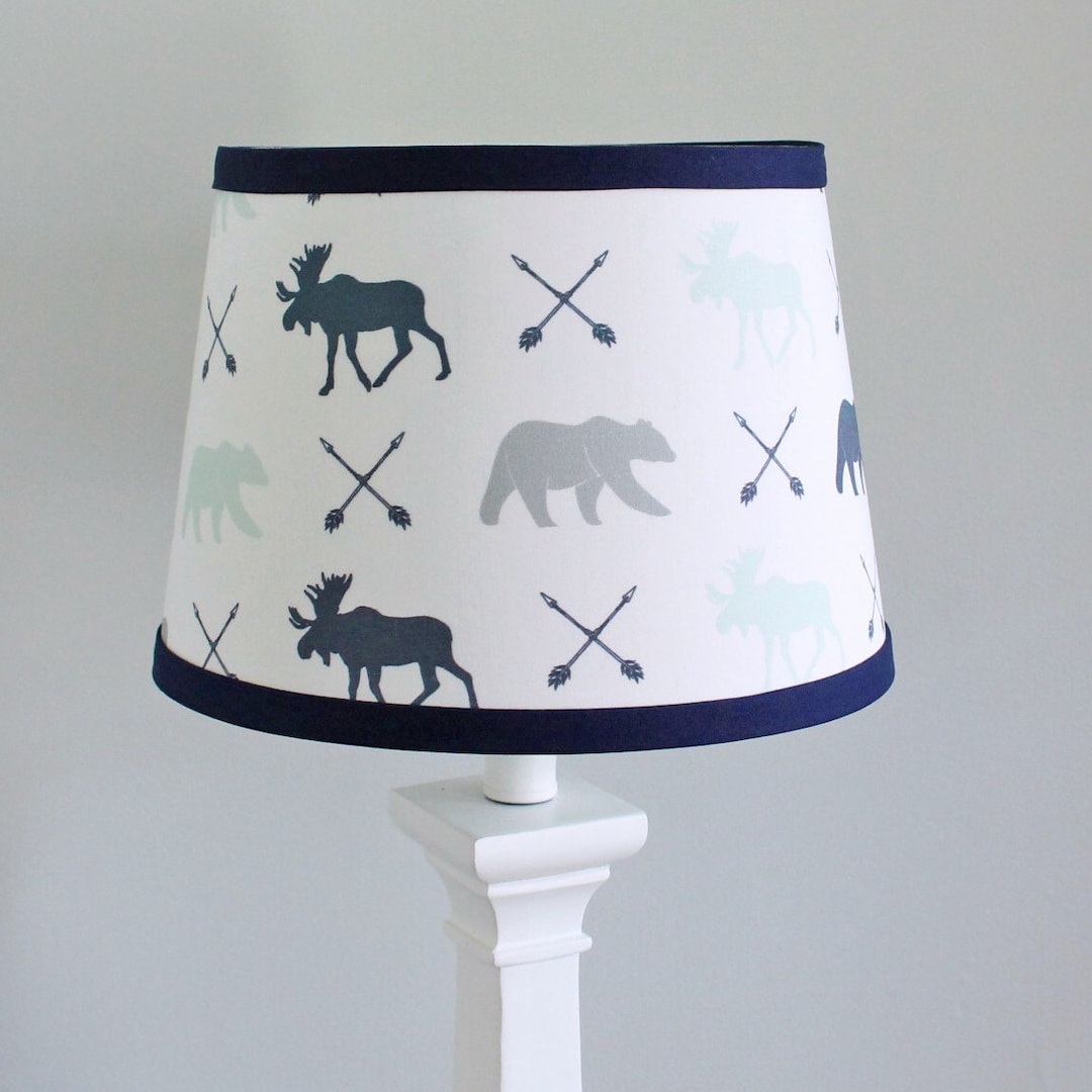 Boy Nursery Drum Lamp Shade. Lumberjack Moose Bear Navy Mint Gray - Etsy