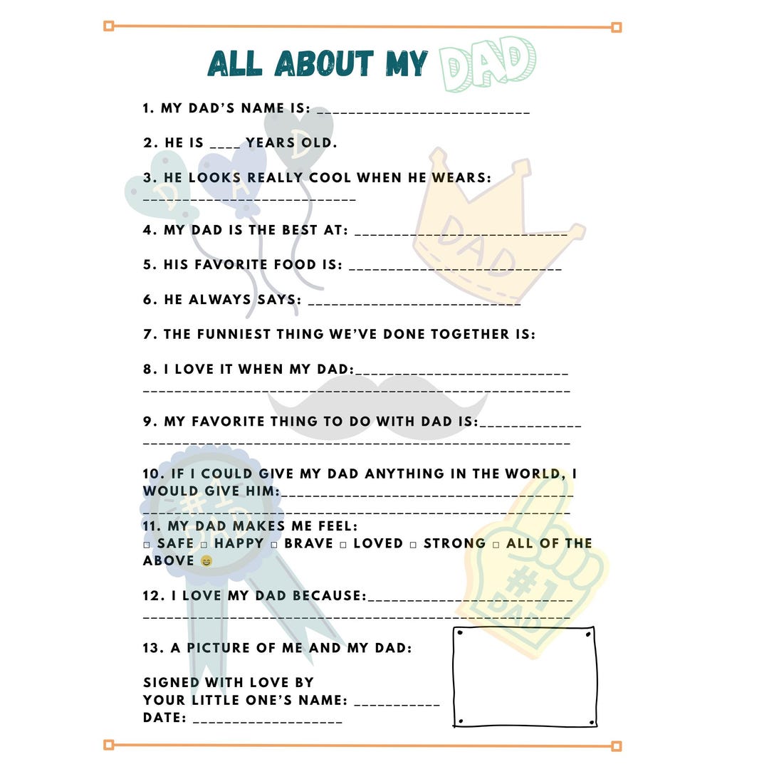 Printable Father's Day Interview – 'all About My Dad' – Gift From Kids ...