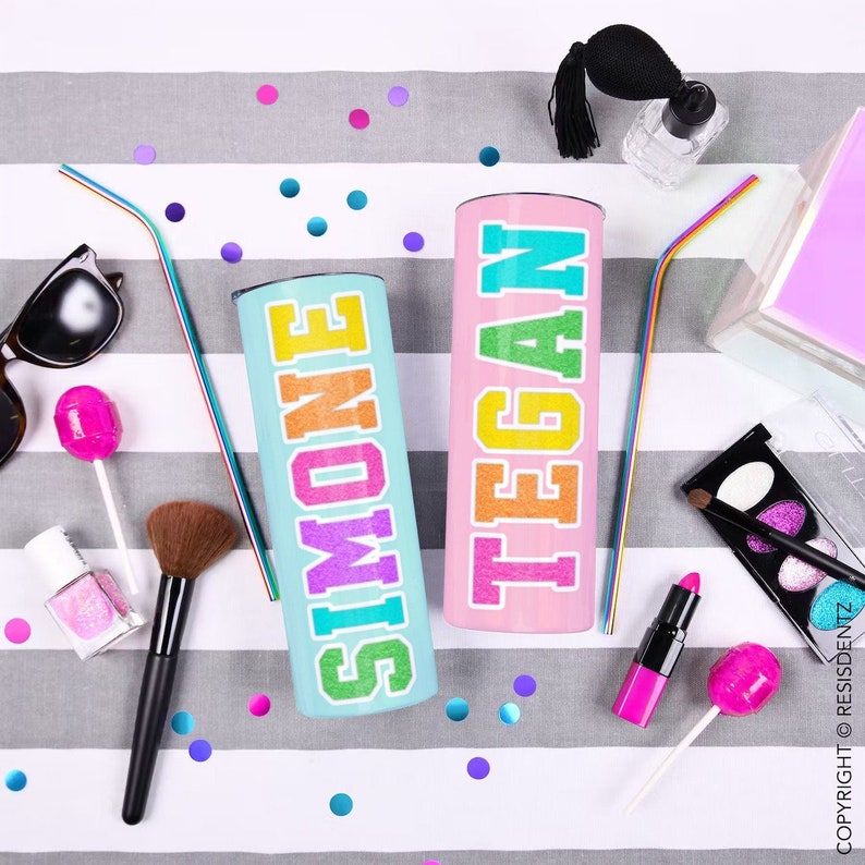 Custom Varsity Lettering Names on Tumblers - Tumbler W/ Lid and Straw ...