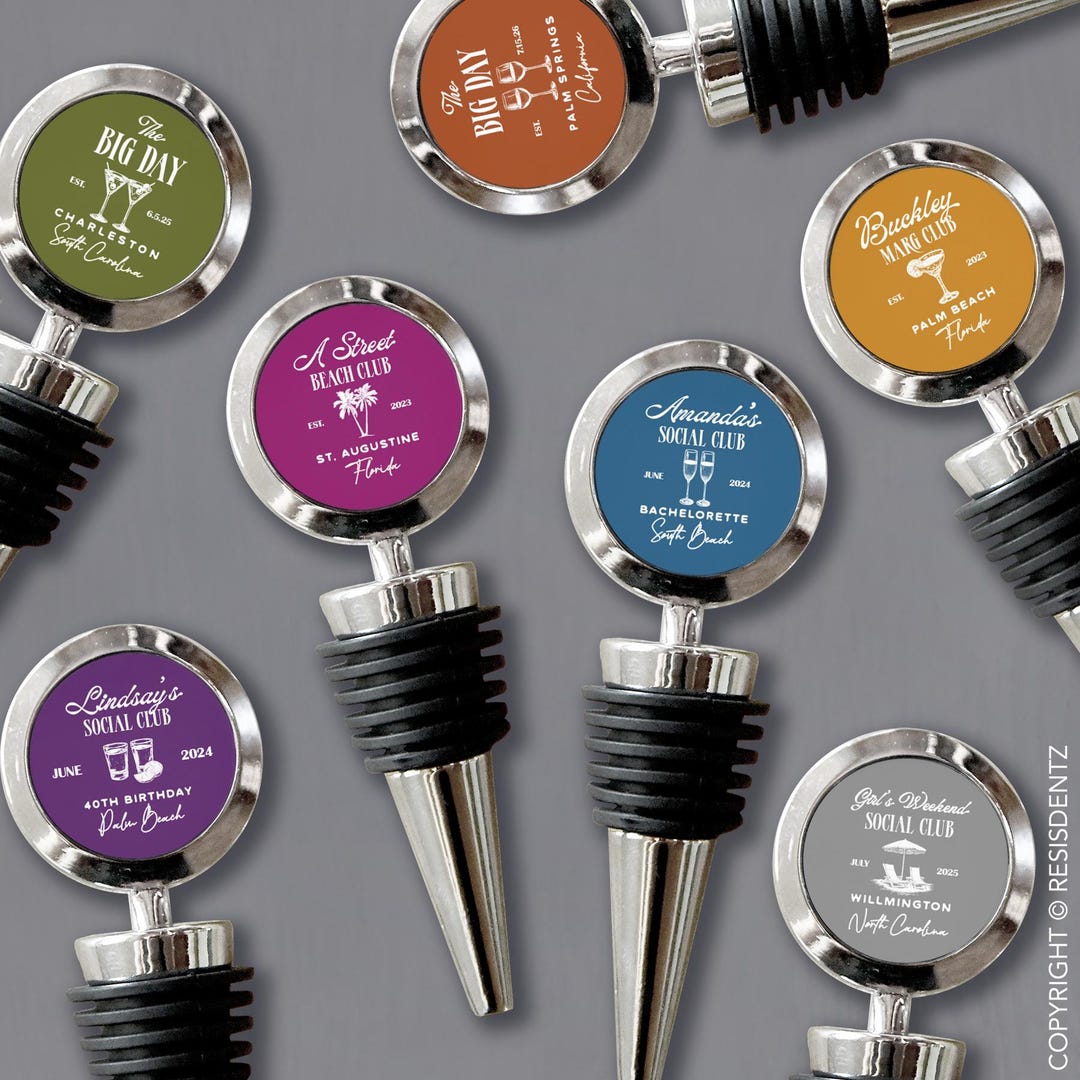 Personalized Social Club Wine Stoppers – Custom Bottle Stopper Favors ...