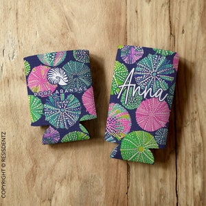 Preppy Coastal Sea Urchin Can Coolers - Navy Pattern - Slim & Standard ...