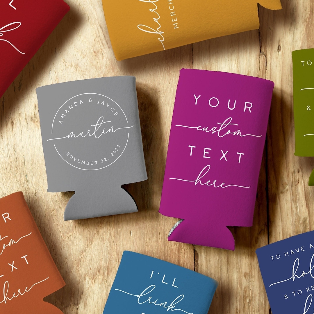 Custom Wedding Favor Cozies - Personalized Custom Text for Event ...