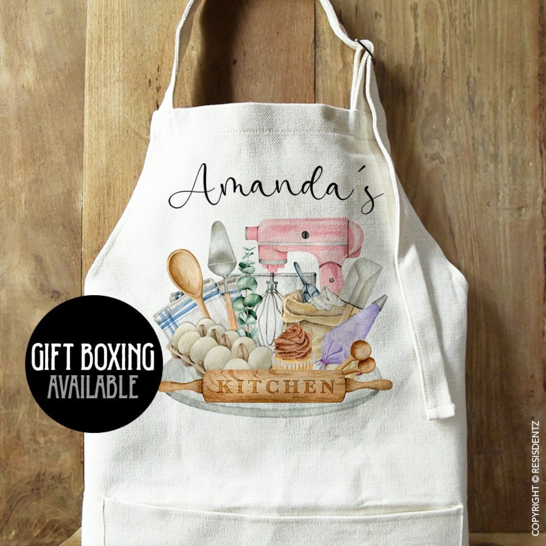 Custom Baking Apron, Personalized Bakery Linen Apron With Pockets ...