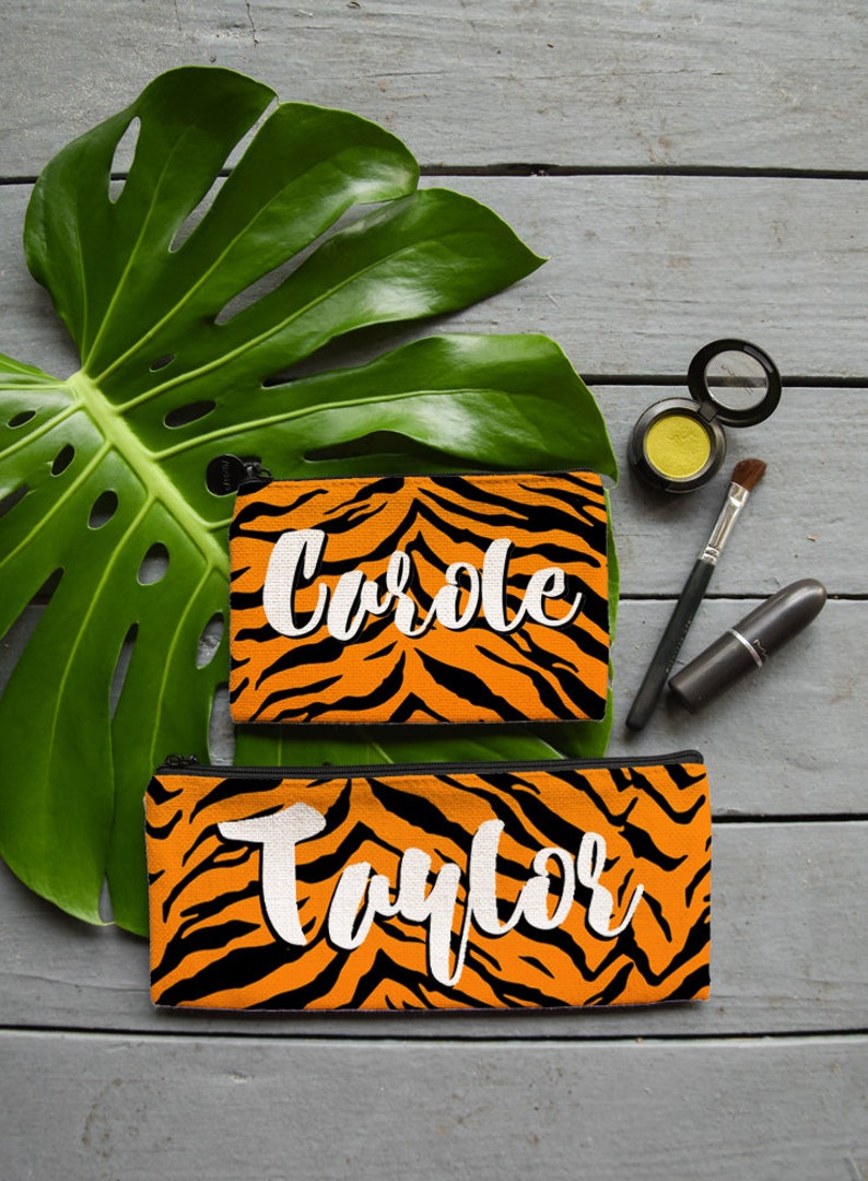 Tiger Print Cosmetic Bag, Tiger Bridesmaid Bags, Birthday Personalized ...