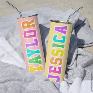 Custom Varsity Lettering Names on Tumblers - Tumbler W/ Lid and Straw ...