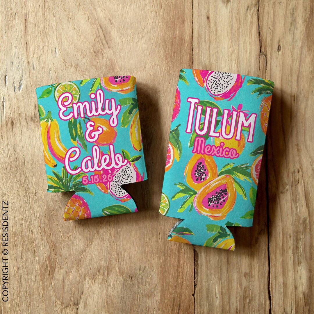 Custom Tropical Can Coolers – Personalized Wedding, Birthday, or ...