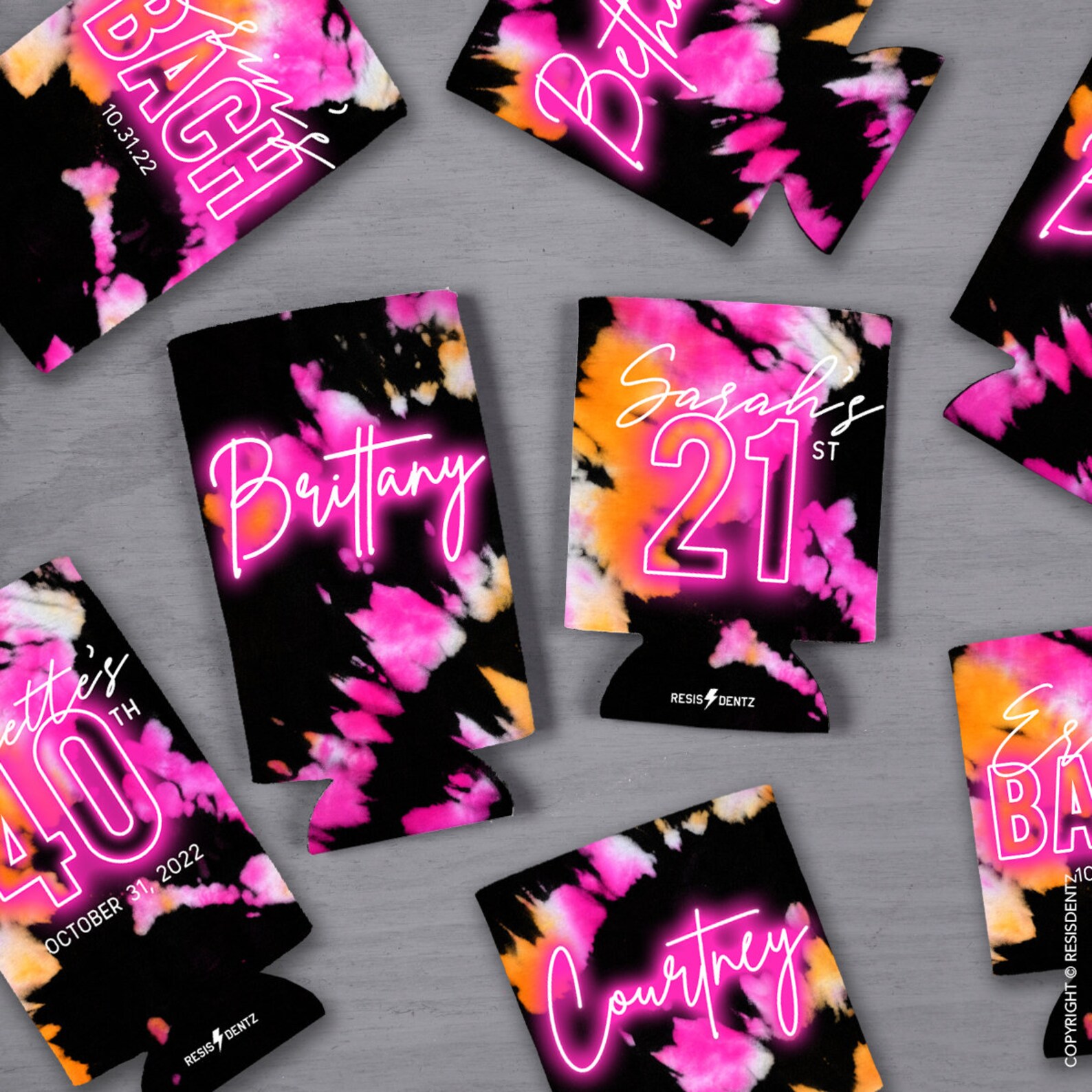 Hot Pink and Orange Tie Dye Custom Cozies Custom Bachelorette - Etsy