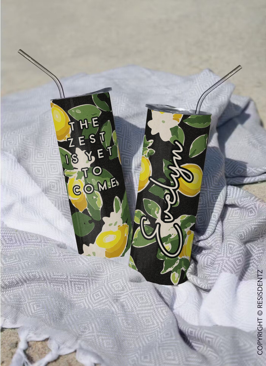 Custom Lemon Personalized Tumbler, 20 Oz Skinny Tumbler, Lemon Themed ...