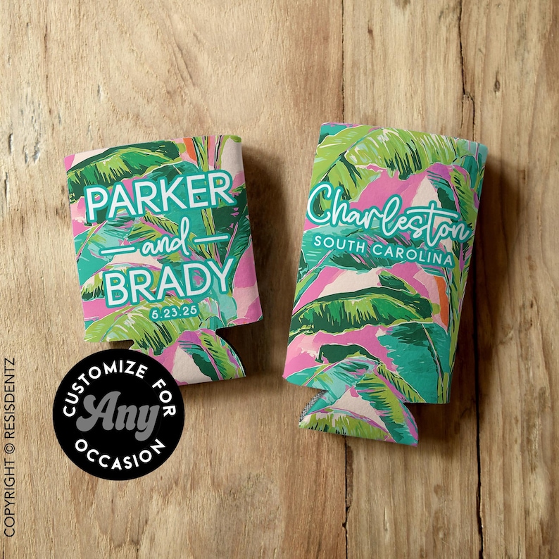 Tropical Palm Leaf Can Coolers, Personalized Bachelorette Party Favors ...