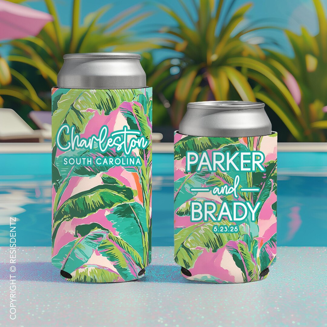 Tropical Palm Leaf Can Coolers, Personalized Bachelorette Party Favors ...