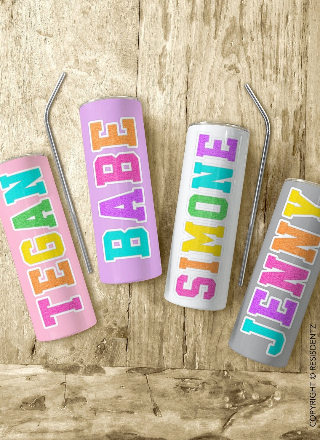 Custom Varsity Lettering Names on Tumblers - Tumbler W/ Lid and Straw ...