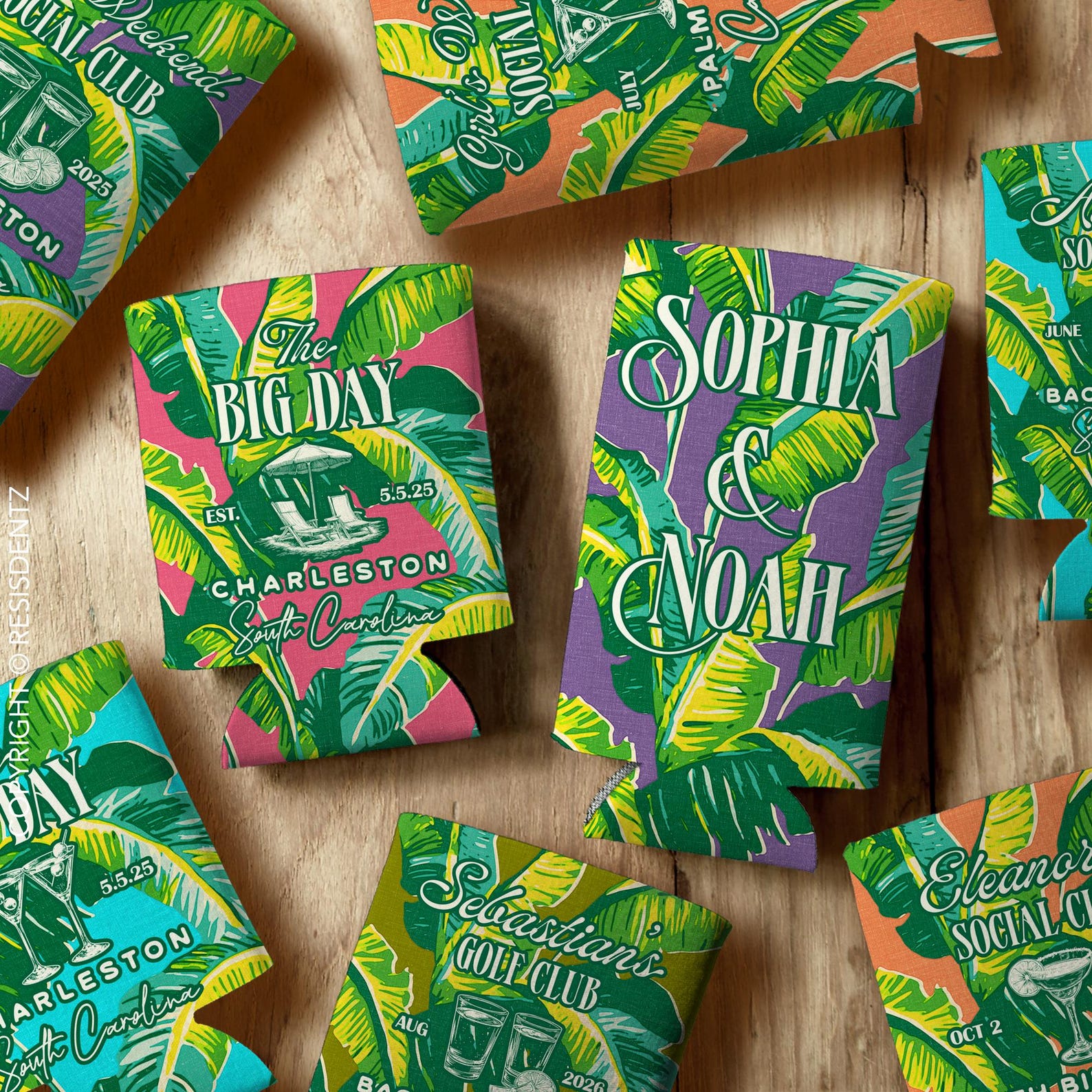 Personalized Tropical Can Coolers - Custom Colors & Icons for Weddings ...