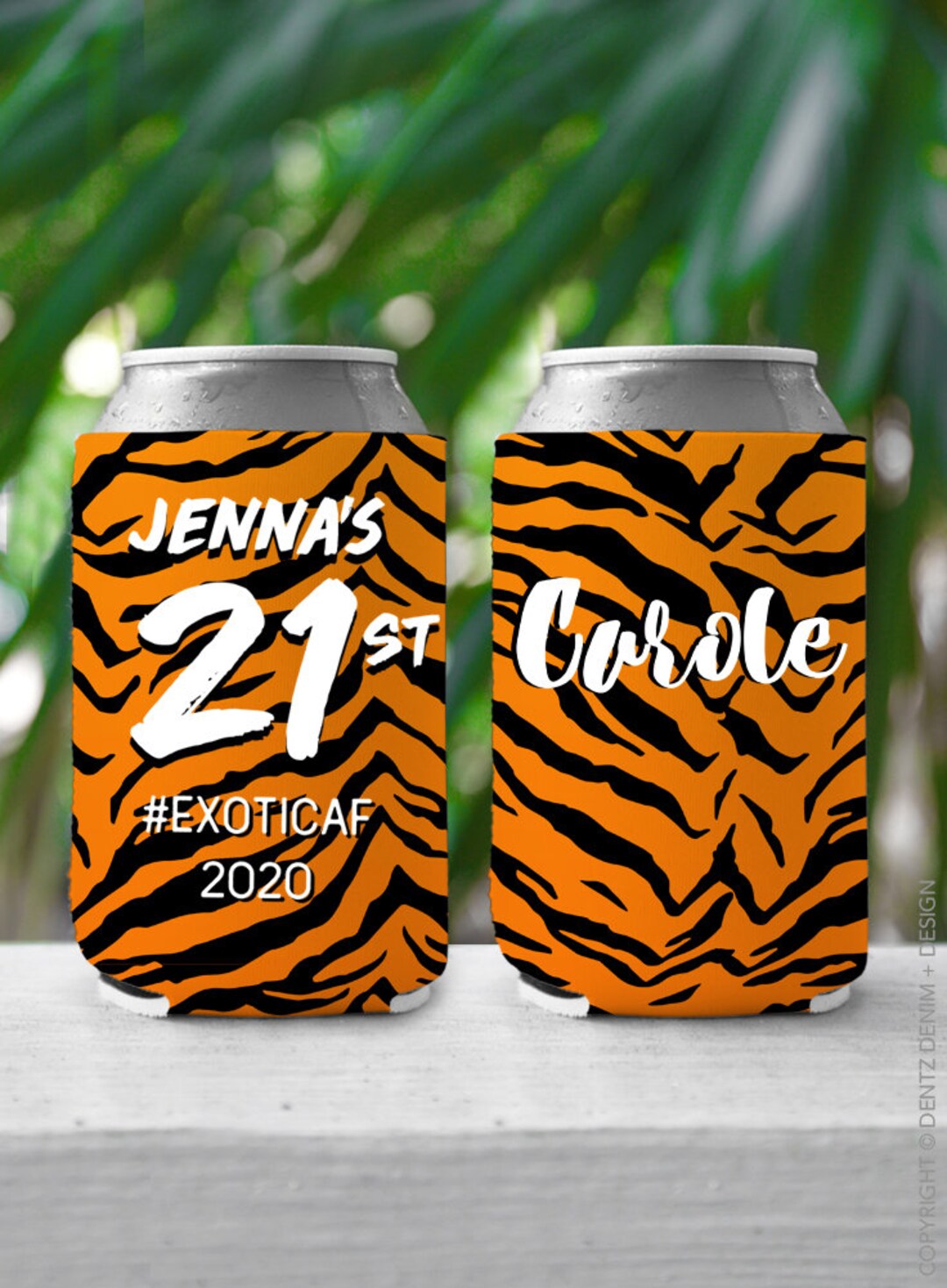 Tiger Print Custom Can Coolers, Birthday Cozies, Tiger Print ...