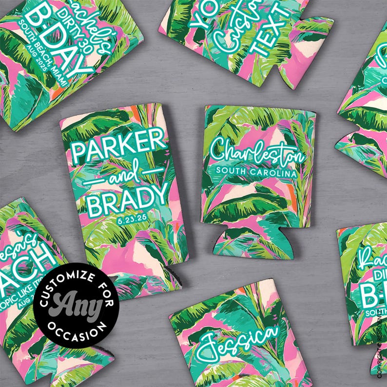 Tropical Palm Leaf Can Coolers, Personalized Bachelorette Party Favors ...