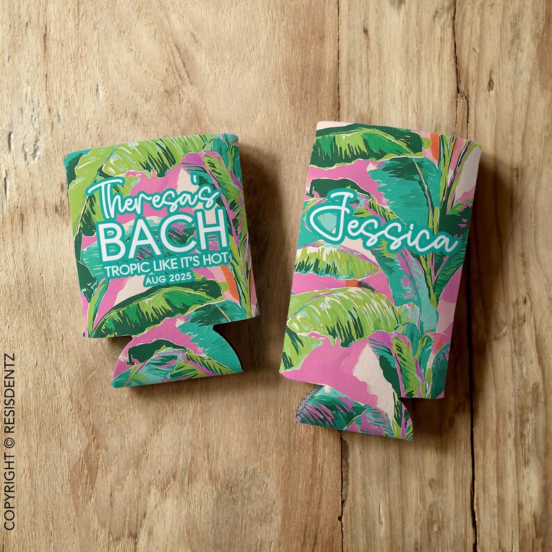 Tropical Palm Leaf Can Coolers, Personalized Bachelorette Party Favors ...