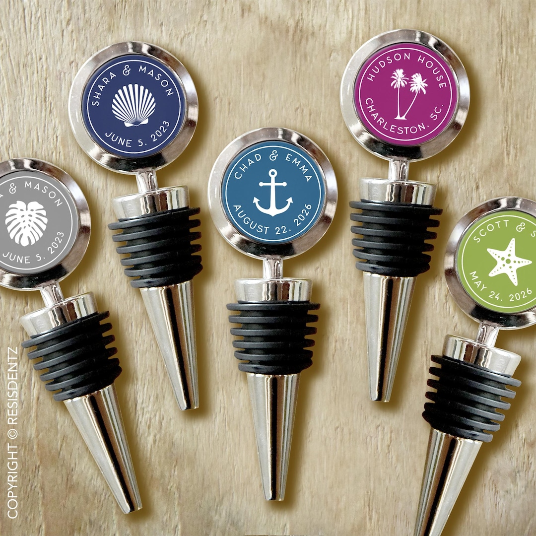 Tropical Beach Wine Stopper – Custom Wedding Favor, Beach Themed Bottle ...