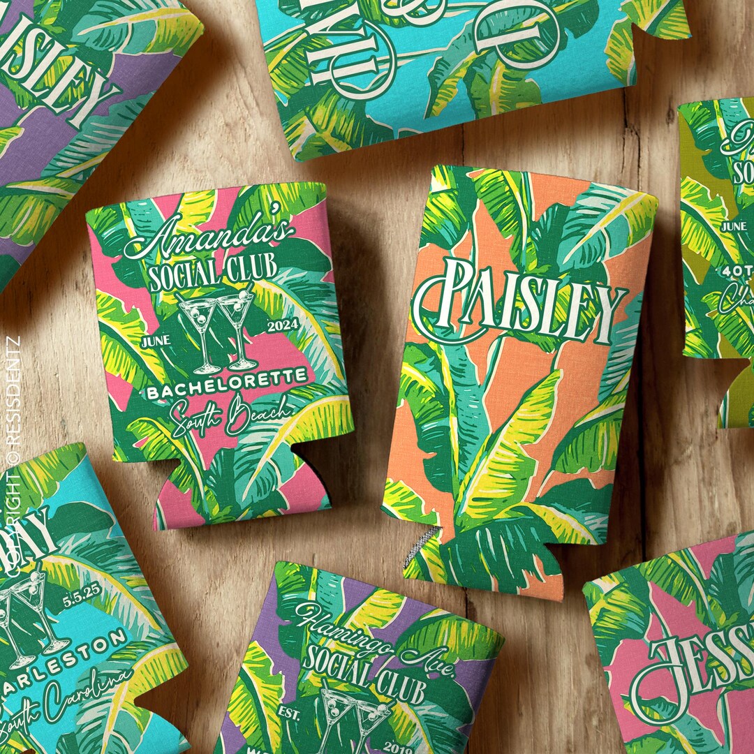 Personalized Tropical Can Coolers - Custom Colors & Icons for Weddings ...