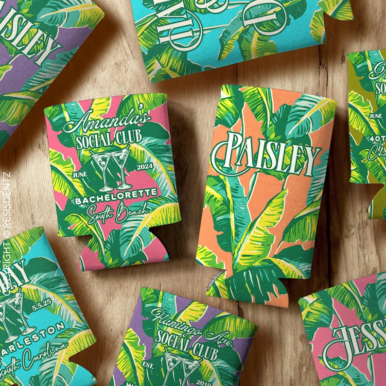 Personalized Tropical Can Coolers - Custom Colors & Icons for Weddings ...
