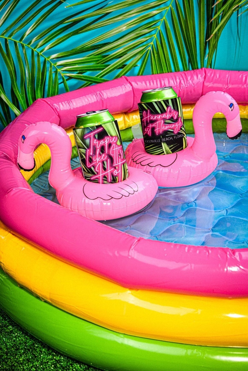 Leafy Palm Neon Custom Text Can Coolers for Bachelorette Party Favors ...