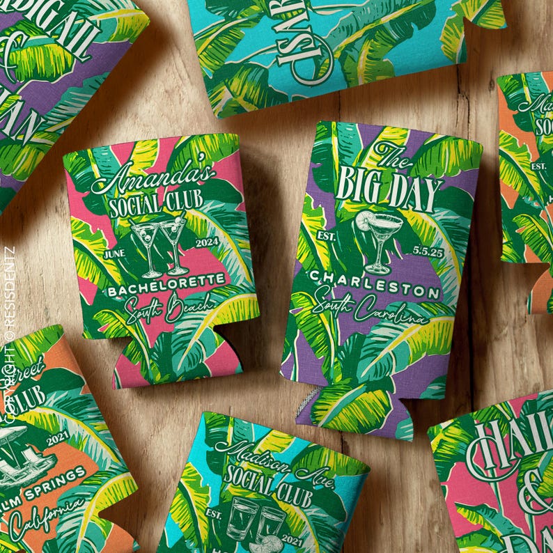 Personalized Tropical Can Coolers - Custom Colors & Icons for Weddings ...