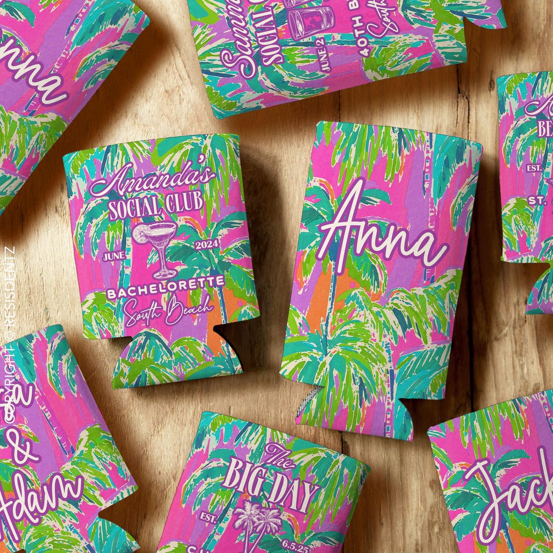 Custom Tropical Palm Tree Can Coolers - Personalized Party Favors for ...