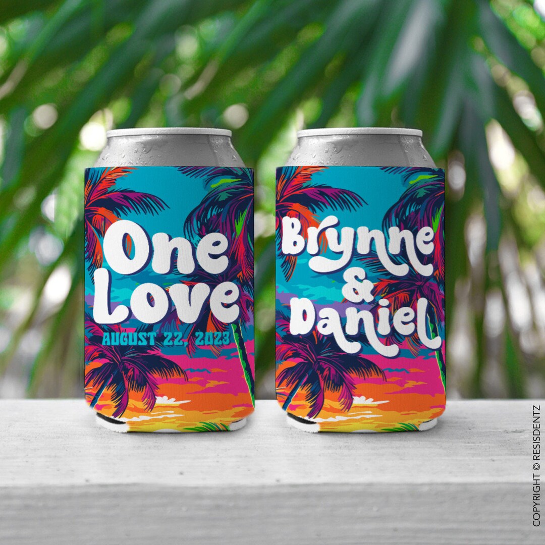 Custom Tropical Sunset With Ocean and Palm Trees Can Coolers - Etsy