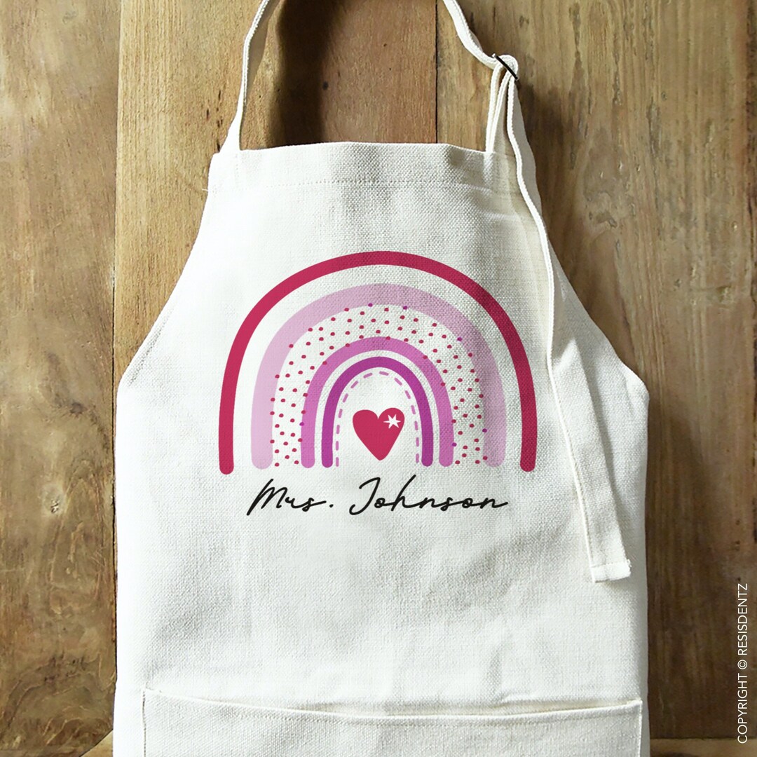 Valentine's Boho Rainbow Apron - Personalized Linen With Front Pocket ...