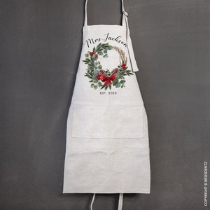 Custom Christmas Wreath Apron, Personalized Christmas Apron With ...