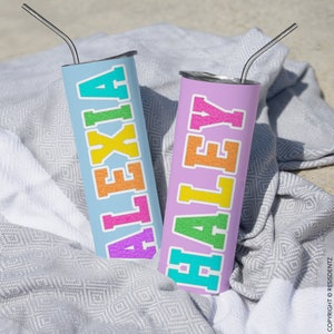 Custom Varsity Lettering Names on Tumblers - Tumbler W/ Lid and Straw ...