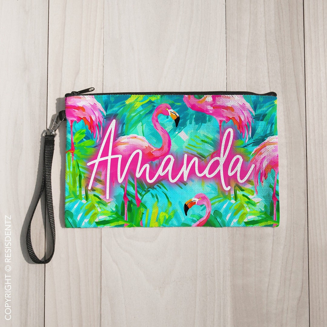Tropical Flamingo Theme Party Favor Makeup Pouch With Custom Names ...