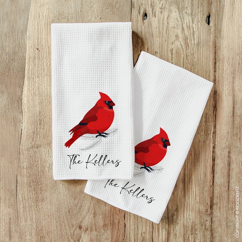 Personalized Cardinal Kitchen Towels, Christmas Gift Dish Towels ...