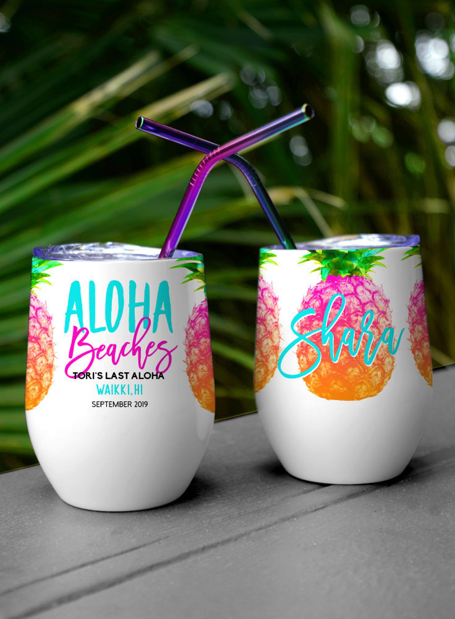 Aloha Beaches Custom Wine Tumbler, Bachelorette Party Cups, Bridesmaid ...
