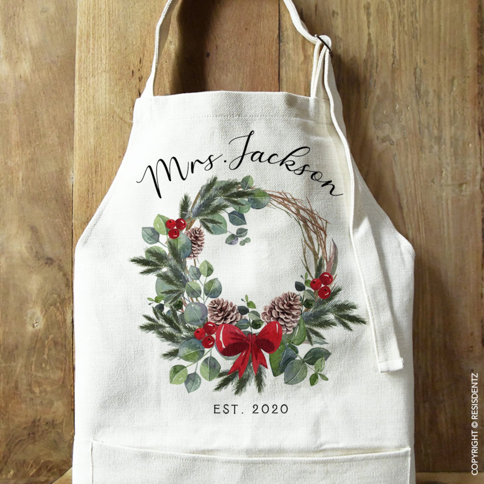 Custom Christmas Wreath Apron, Personalized Christmas Apron With ...