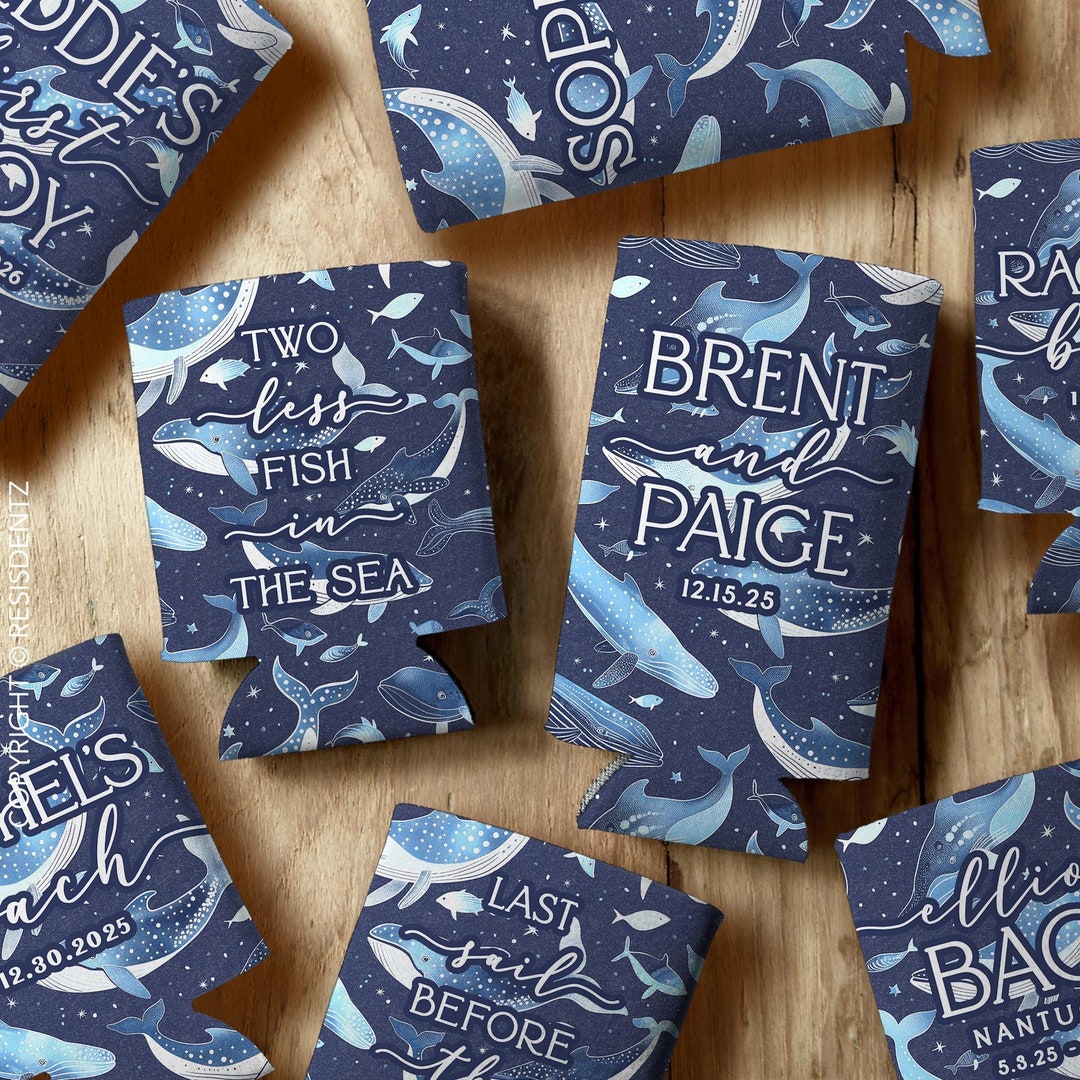 Personalized Nautical Whale Can Coolers - Custom Ocean Themed Party ...