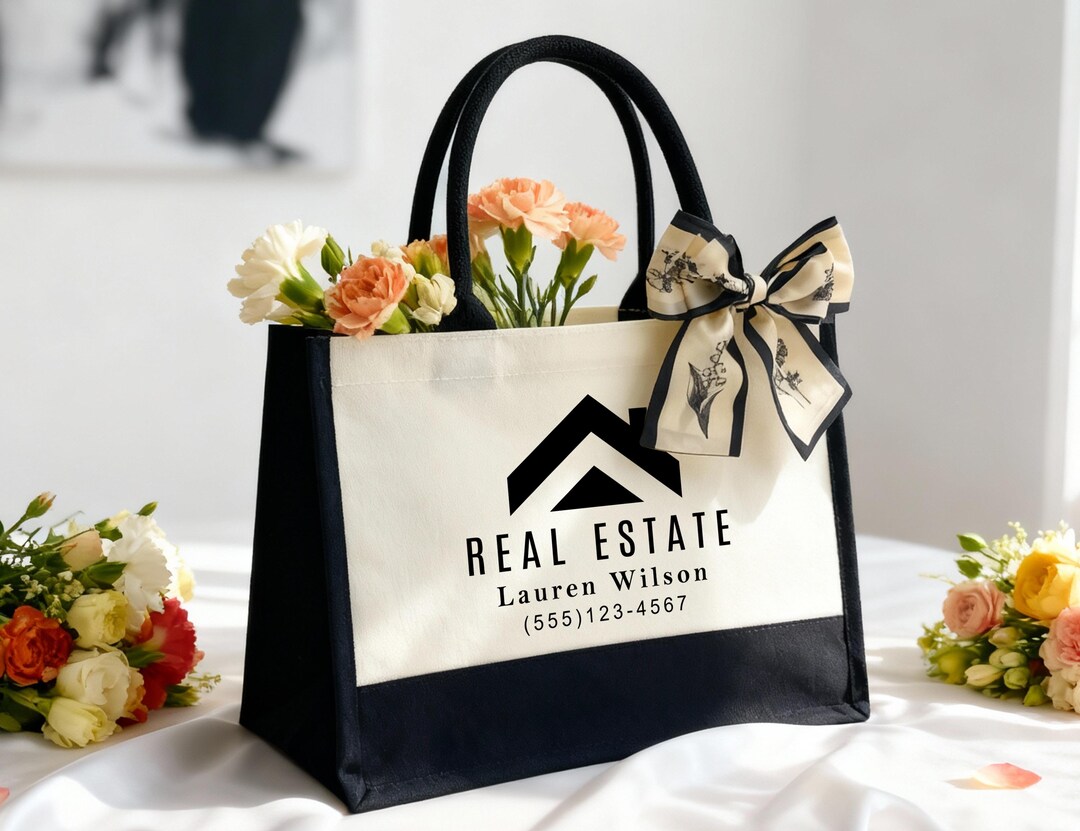 Custom Real Estate Logo Canvas Tote Bag-personalized Realtor Branded ...