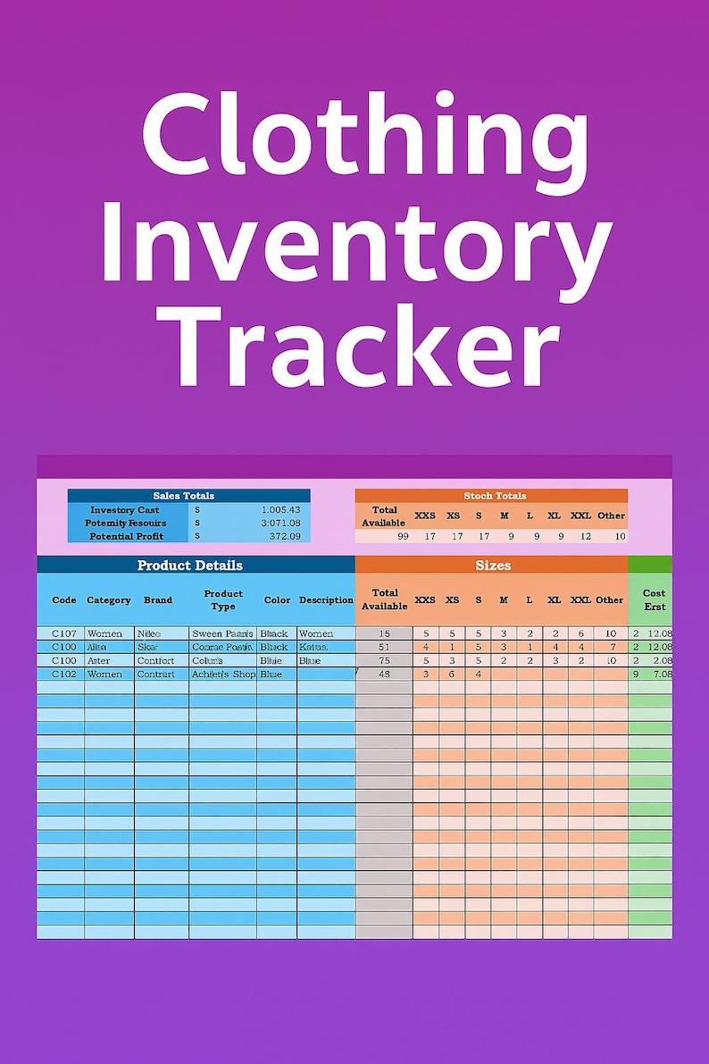 Clothing Inventory Spreadsheet: Google Sheets and Excel Template ...