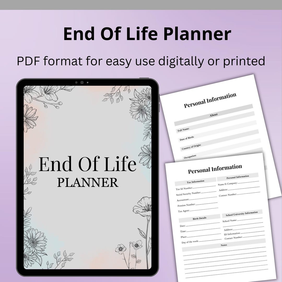 End of Life Planner Printable Kit: Final Wishes Legacy Organizer ( PDF ...