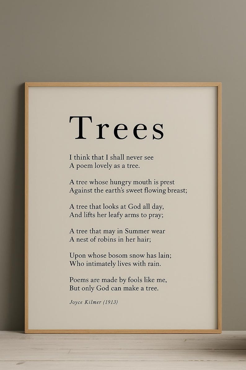 Trees Poem by Joyce Kilmer | Minimalist Poetry Printable | Classic ...