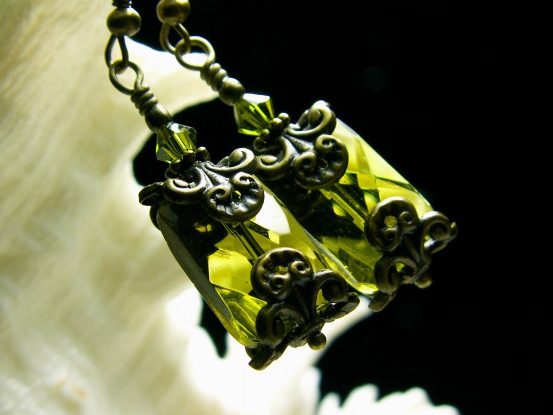 Lime Green Pirate Flask Steampunk Earrings, Olive Green Victorian Drops ...