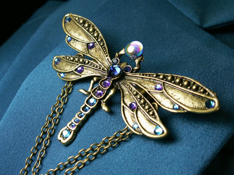 Dragonfly Blue Green Victorian Brooch Pin Steampunk Dragon | Etsy